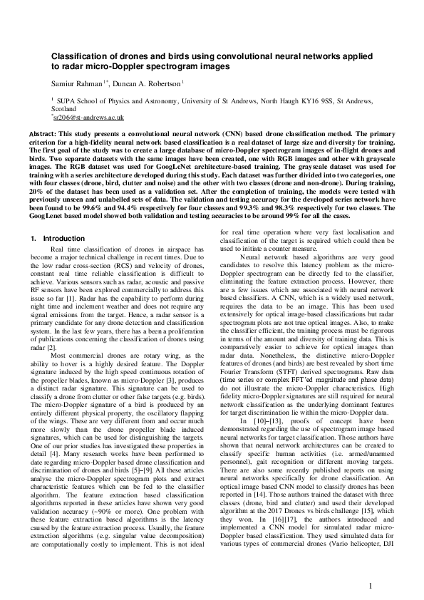 (PDF) Classification of drones and birds using convolutional neural ...