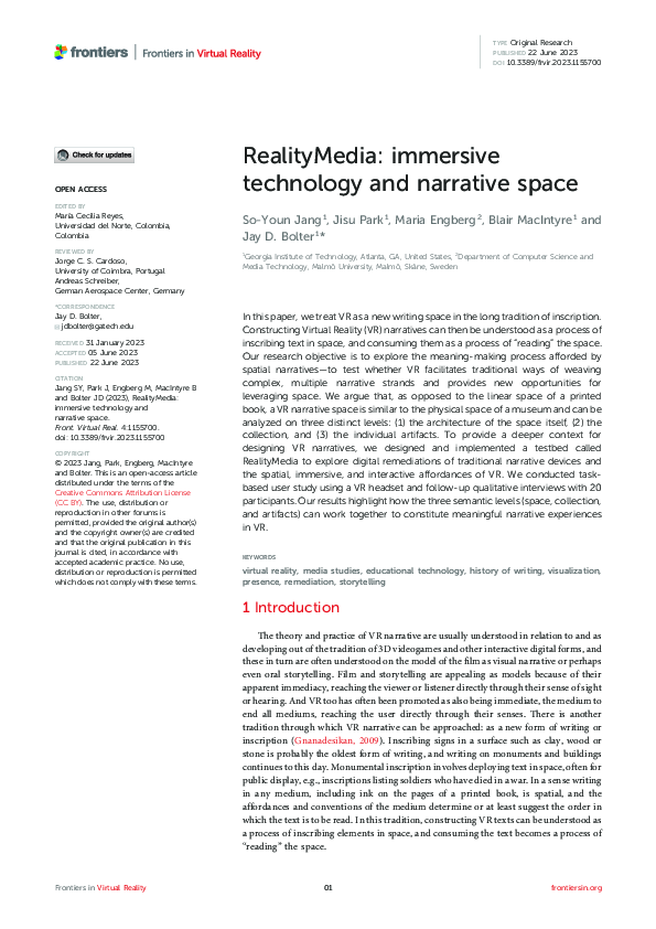 (PDF) RealityMedia: immersive technology and narrative space