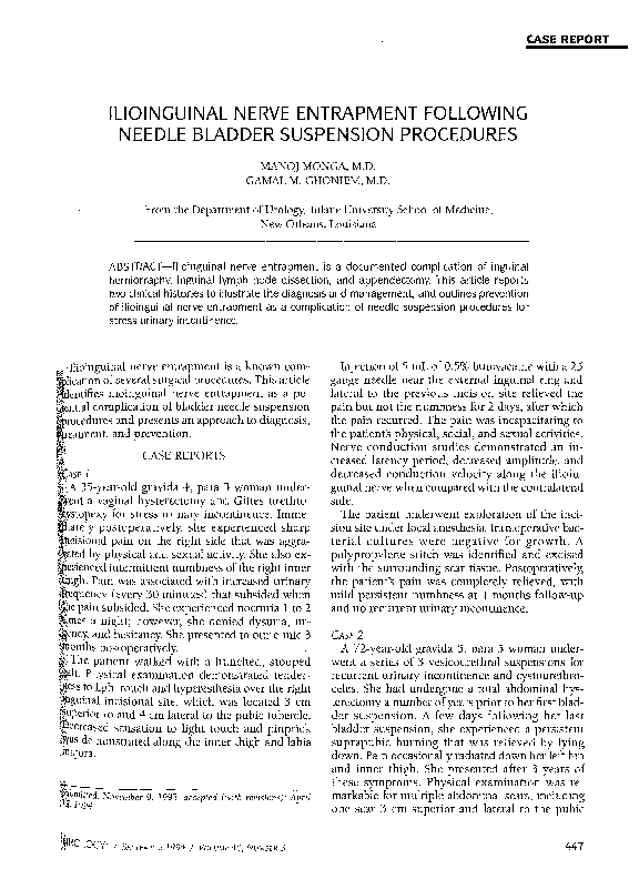 (PDF) Ilioinguinal nerve entrapment followingneedle bladder suspension ...