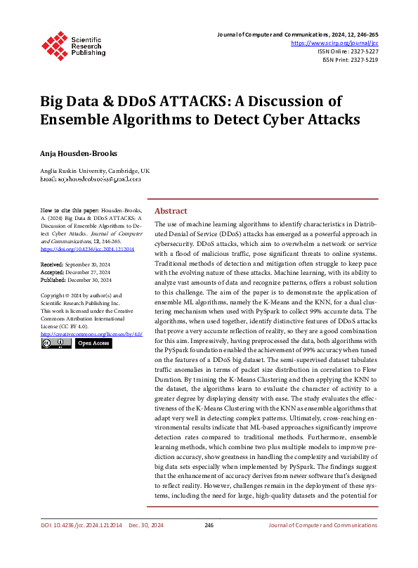 (PDF) Big Data & DDos Attacks: A Discussion of Ensemble Algorithms to Detect Cyber Attacks