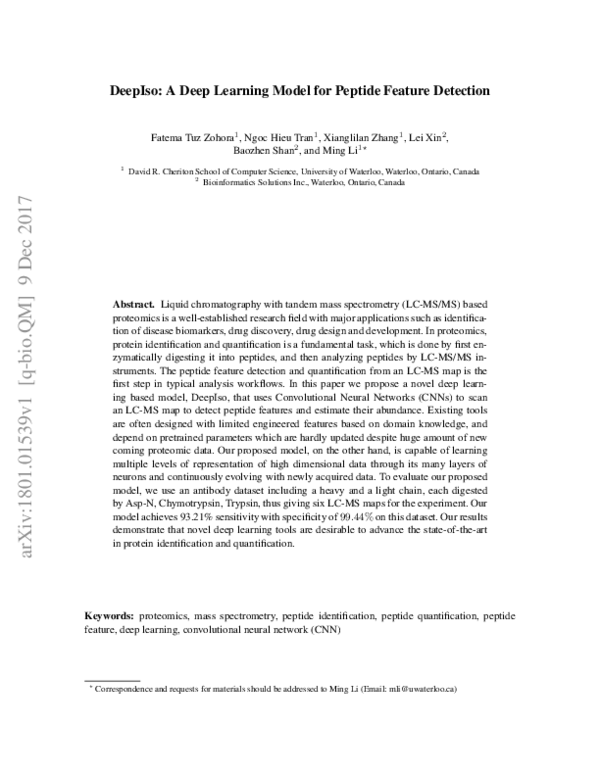 (PDF) DeepIso: A Deep Learning Model for Peptide Feature Detection