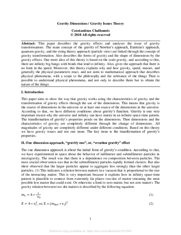 (PDF) Gravity Dimensions / Gravity Issues Theory