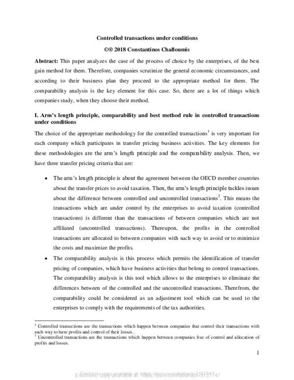 (PDF) Controlled Transactions Under Conditions