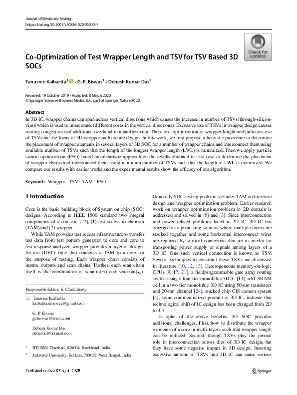 (PDF) Co-Optimization of Test Wrapper Length and TSV for TSV Based 3D SOCs