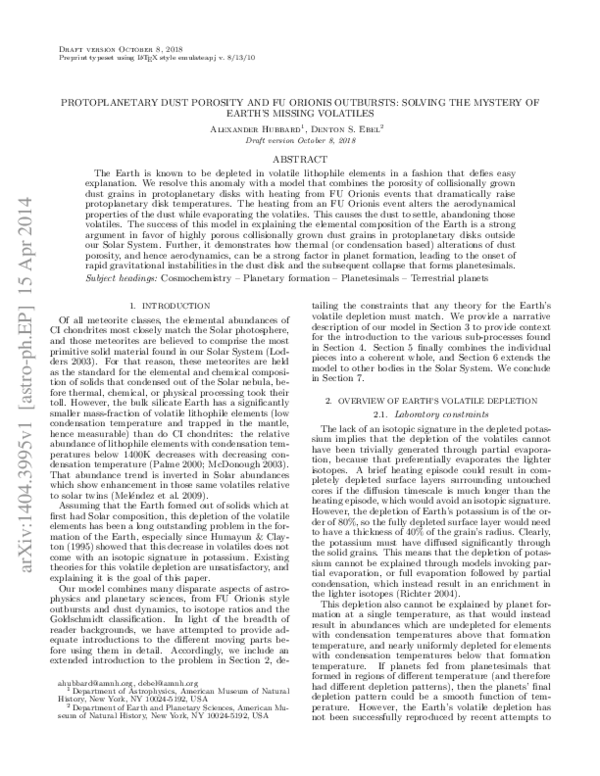 (PDF) Protoplanetary dust porosity and FU Orionis outbursts: Solving ...