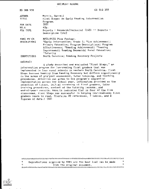 (PDF) First Steps: An Early Reading Intervention Program