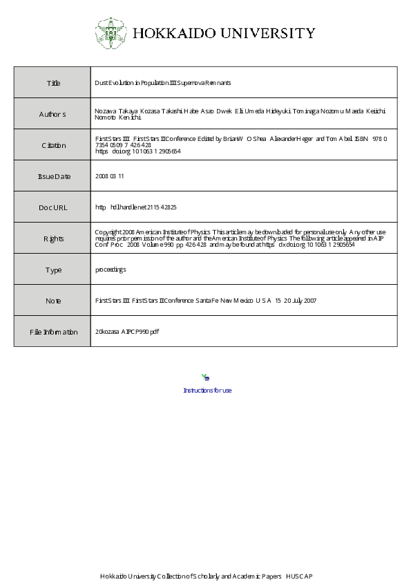 (PDF) Dust Evolution in Population III Supernova Remnants