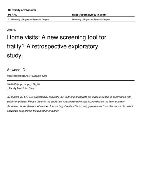 (PDF) Home visits: A new screening tool for frailty? A retrospective ...