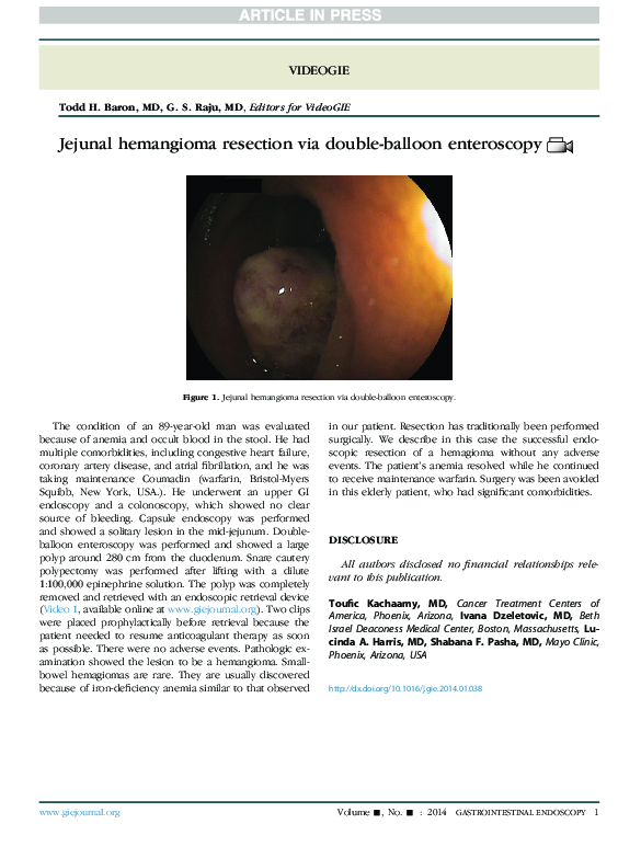 (PDF) Jejunal hemangioma resection via double-balloon enteroscopy