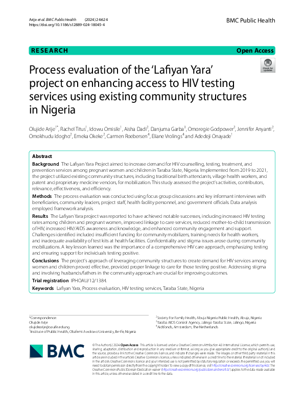 (PDF) Process evaluation of the ‘Lafiyan Yara’ project on enhancing ...