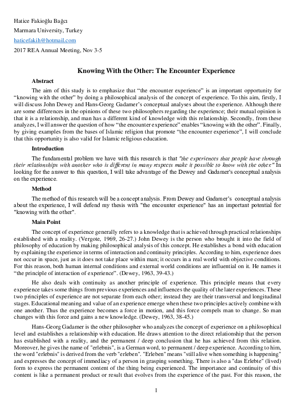 (PDF) Knowing with the Other: The Encounter Experience