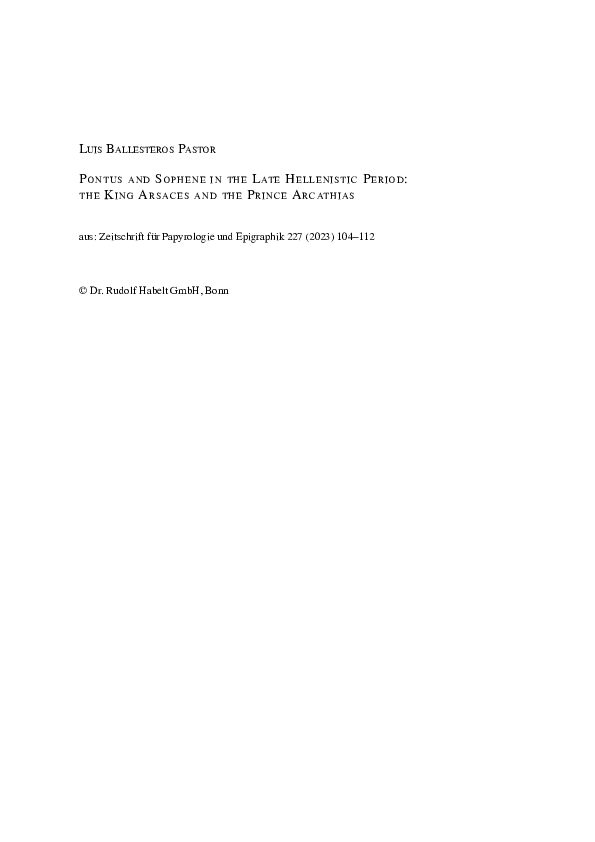 (PDF) Pontus and Sophene in the Late Hellenistic Period: the King ...