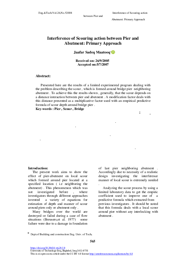 (PDF) Interference of Scouring action between Pier and Abutment ...