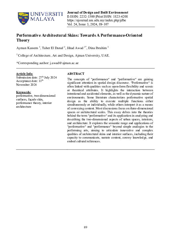 (PDF) Performative Architectural Skins: Towards a Performance-Oriented Theory