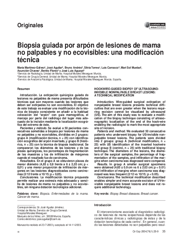 (PDF) Biopsia guiada por arpón de lesiones de mama no palpables y no ...