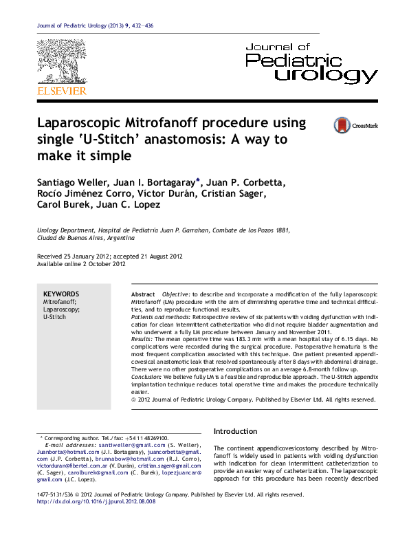 (PDF) Laparoscopic Mitrofanoff procedure using single ‘U-Stitch ...