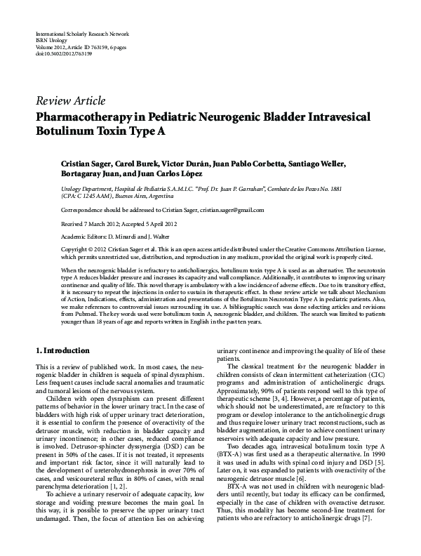 (PDF) Pharmacotherapy in Pediatric Neurogenic Bladder Intravesical ...