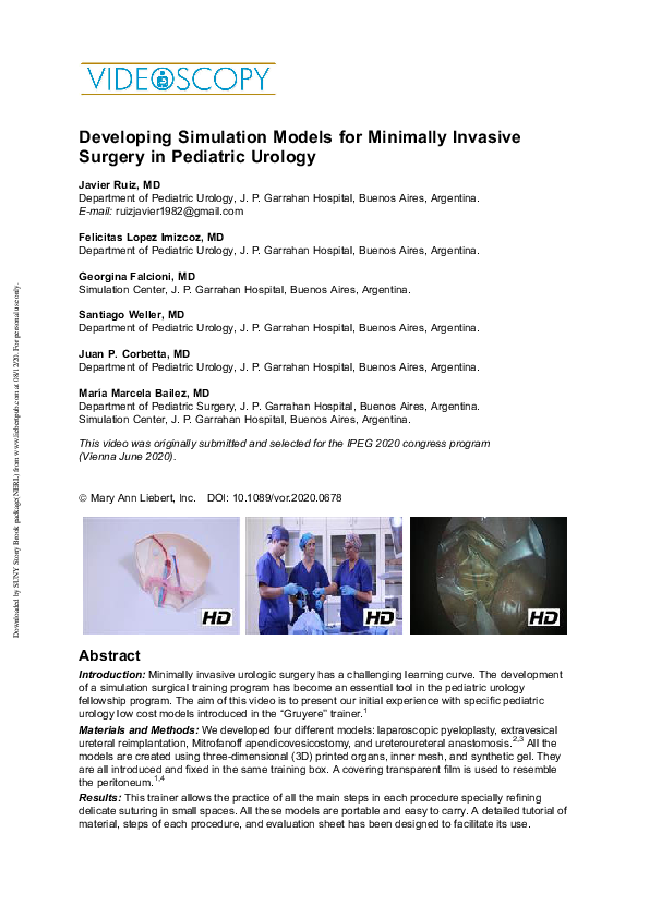 (PDF) Developing Simulation Models for Minimally Invasive Surgery in Pediatric Urology