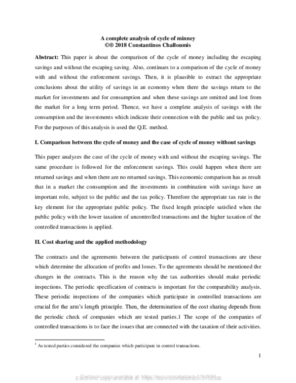 (PDF) A Complete Analysis of Cycle of Money