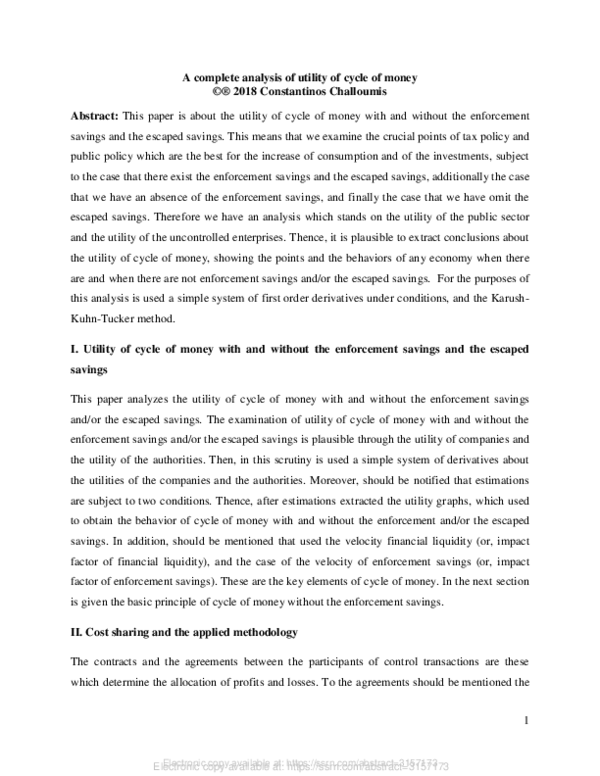 (PDF) A Complete Analysis of Utility of Cycle of Money