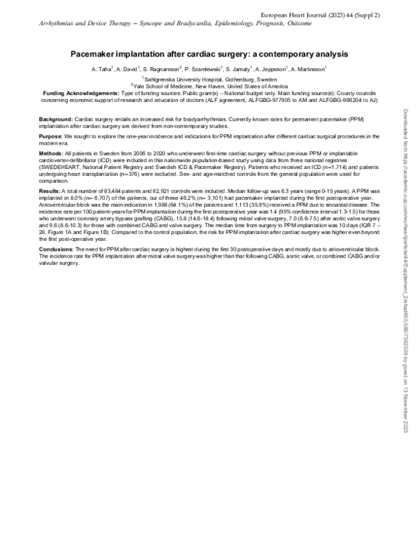 (PDF) Pacemaker implantation after cardiac surgery: a contemporary analysis