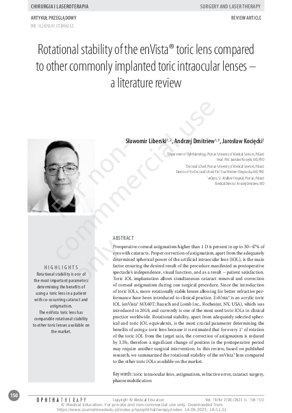 (PDF) Rotational stability of the enVista® toric lens compared to other ...