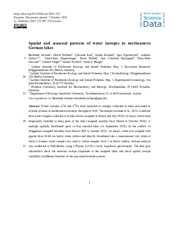 (PDF) Spatial and seasonal patterns of water isotopes in northeastern ...