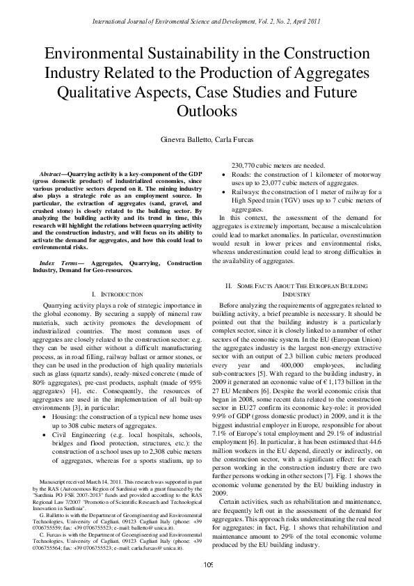 (PDF) Environmental sustainability in the construction industry related ...