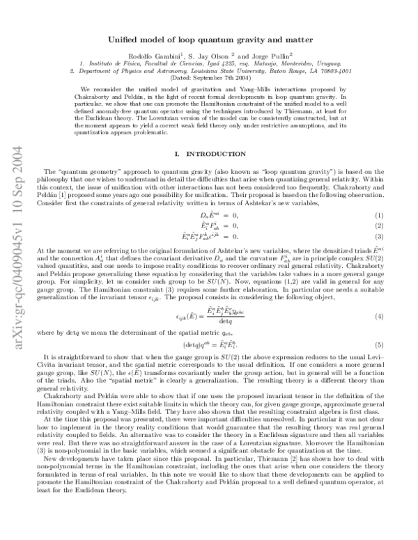 (PDF) Unified model of loop quantum gravity and matter
