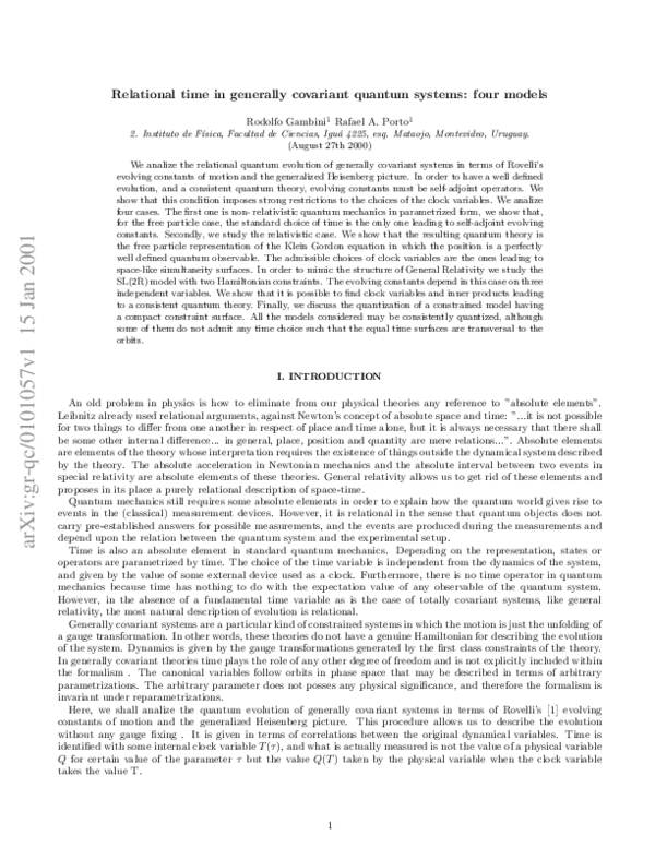 (PDF) Relational time in generally covariant quantum systems: Four models