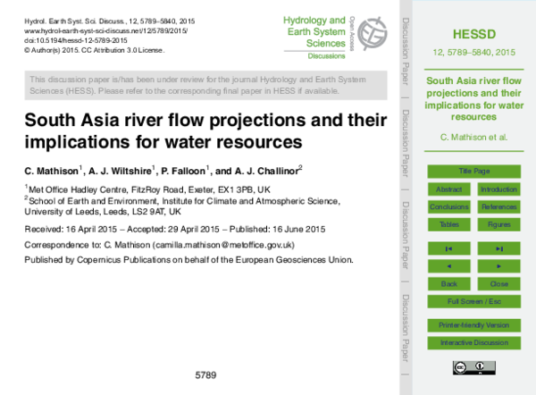 (PDF) South Asia river flow projections and their implications for ...