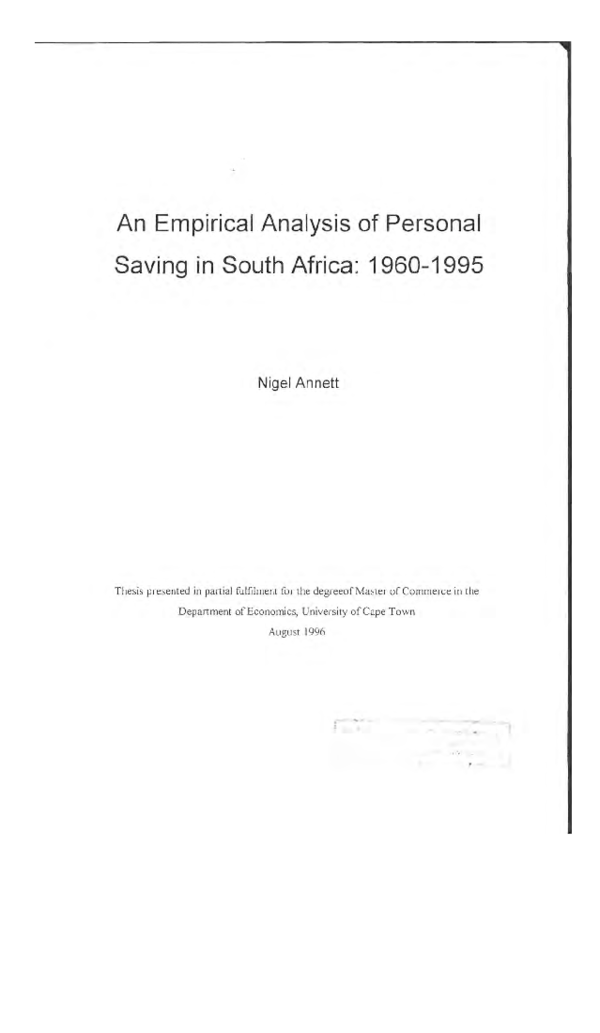(PDF) An empirical analysis of personal saving in South Africa : 1960-1995