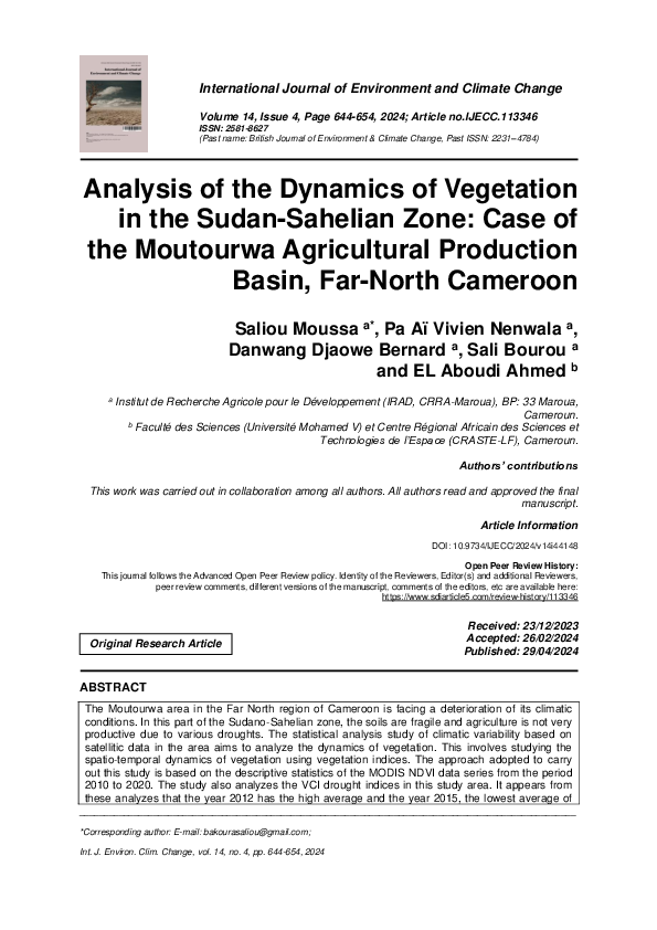 (PDF) Analysis of the Dynamics of Vegetation in the Sudan-Sahelian Zone ...