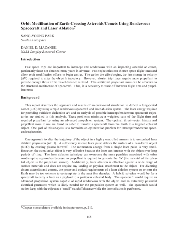 Pdf Orbit Modification Of Earth Crossing Asteroids Comets Using Rendezvous Spacecraft And