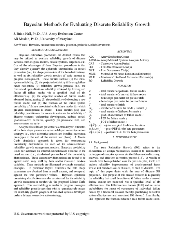 (PDF) Bayesian methods for evaluating discrete reliability growth