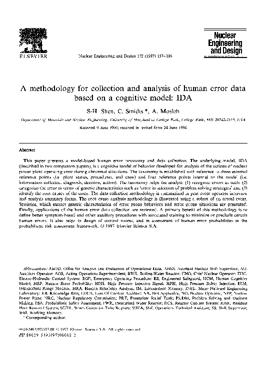 (PDF) A methodology for collection and analysis of human error data based on a cognitive model: IDA