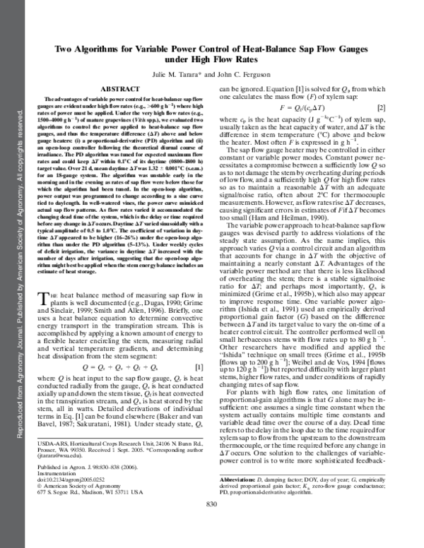 (PDF) Two Algorithms for Variable Power Control of Heat‐Balance Sap Flow Gauges under High Flow ...