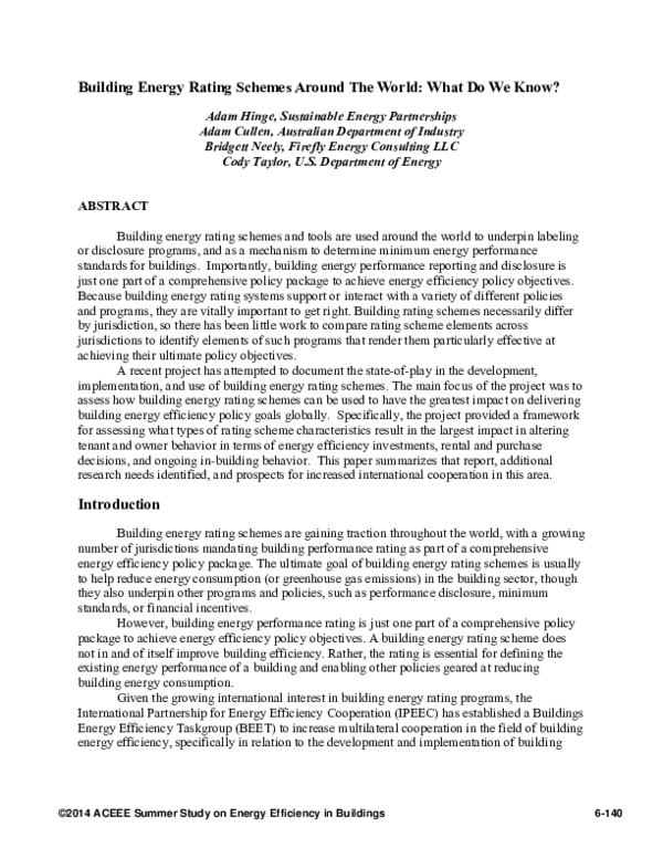 (PDF) Building Energy Rating Schemes Around The World: What Do We Know?
