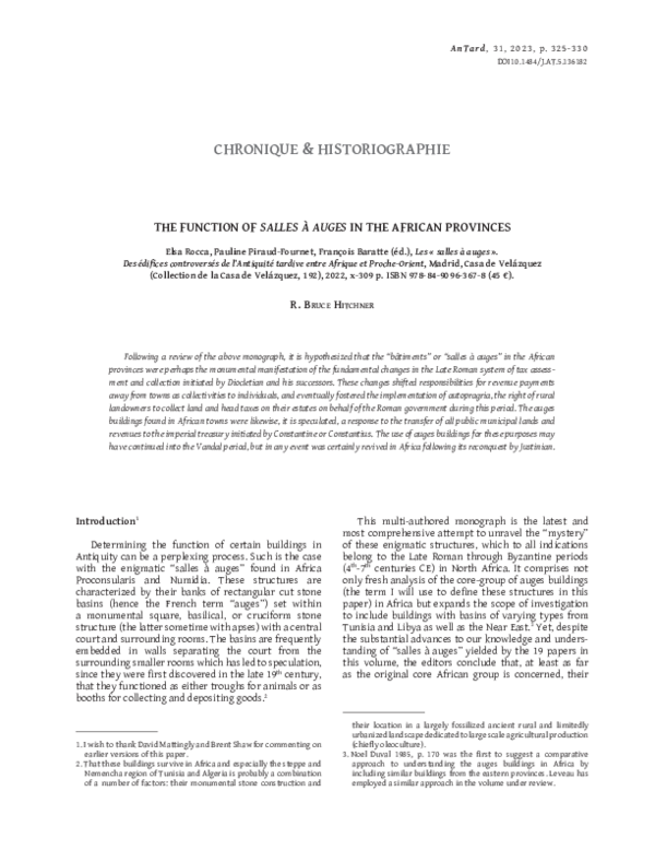 (PDF) Hitchner 2024 the function of salles à auges in the african ...