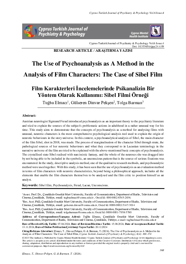 (PDF) The Use of Psychoanalysis as A Method in the Analysis of Film Characters The Case of Sibel ...