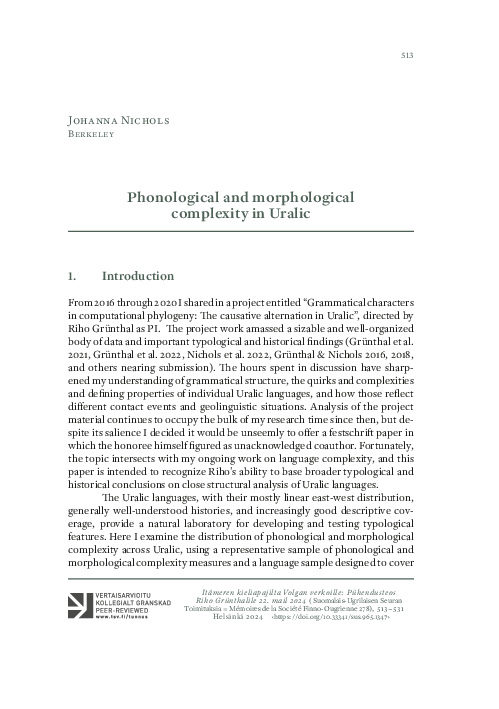 (PDF) Phonological and morphological complexity in Uralic
