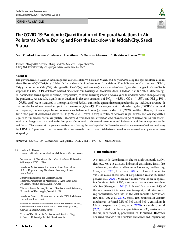 (PDF) The COVID-19 Pandemic: Quantification of Temporal Variations in Air Pollutants Before ...