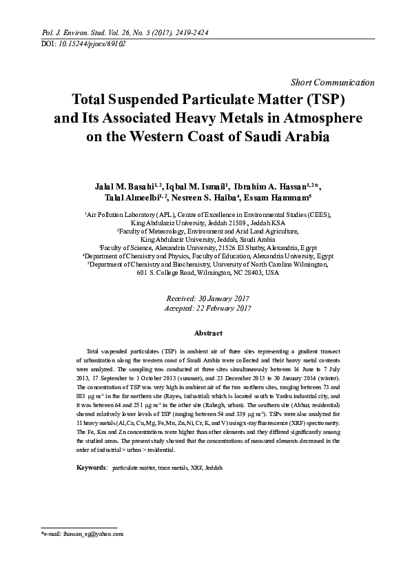 (PDF) Total Suspended Particulate Matter (TSP ) and its Associated ...