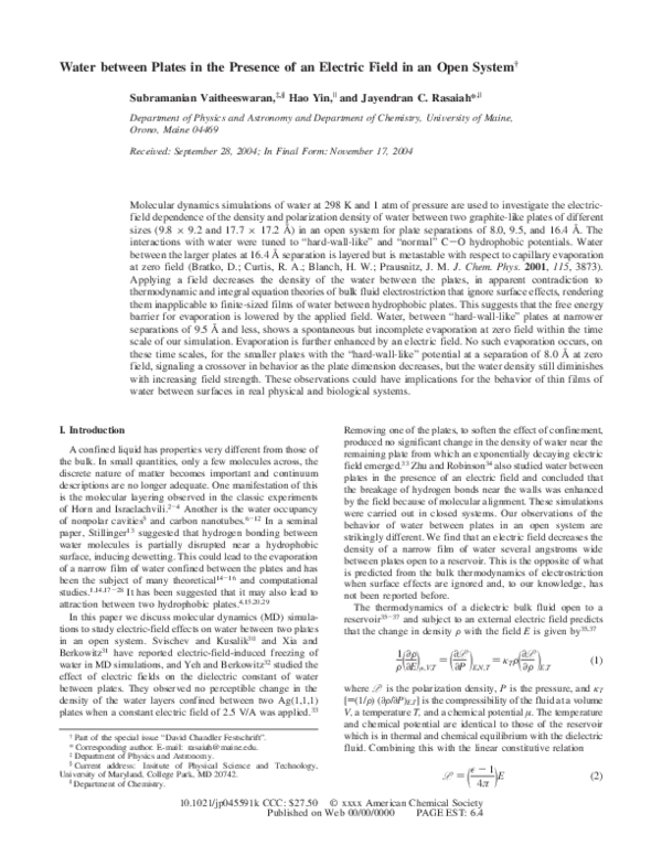 (PDF) Water between Plates in the Presence of an Electric Field in an ...