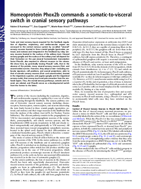 (PDF) Homeoprotein Phox2b commands a somatic-to-visceral switch in ...