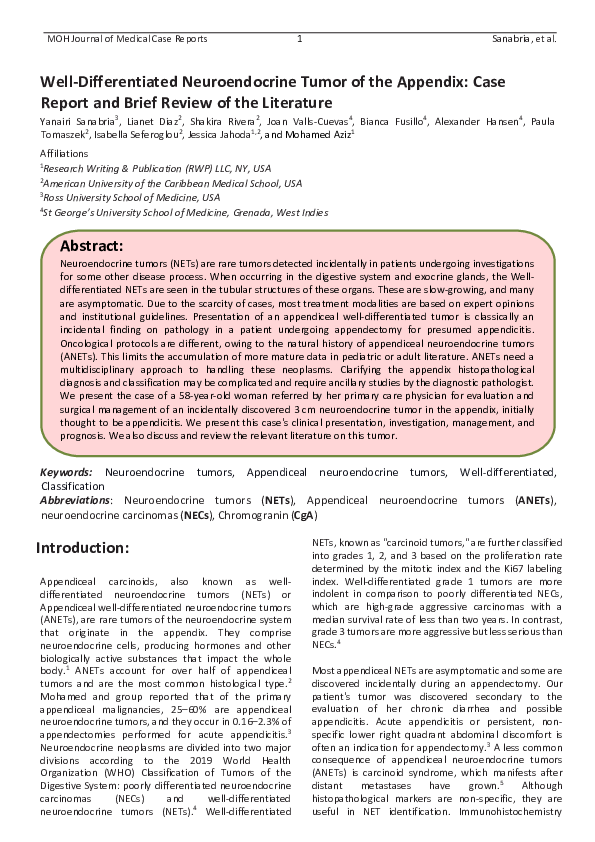 Pdf Well Differentiated Neuroendocrine Tumor Of The Appendix Case Report And Brief Review Of