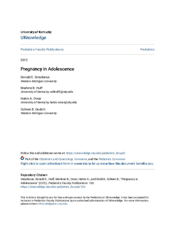 (PDF) Pregnancy in Adolescence