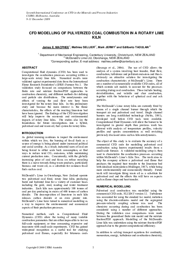 (PDF) CFD Modelling of Pulverized Coal Combustion in a Rotary Lime Kiln