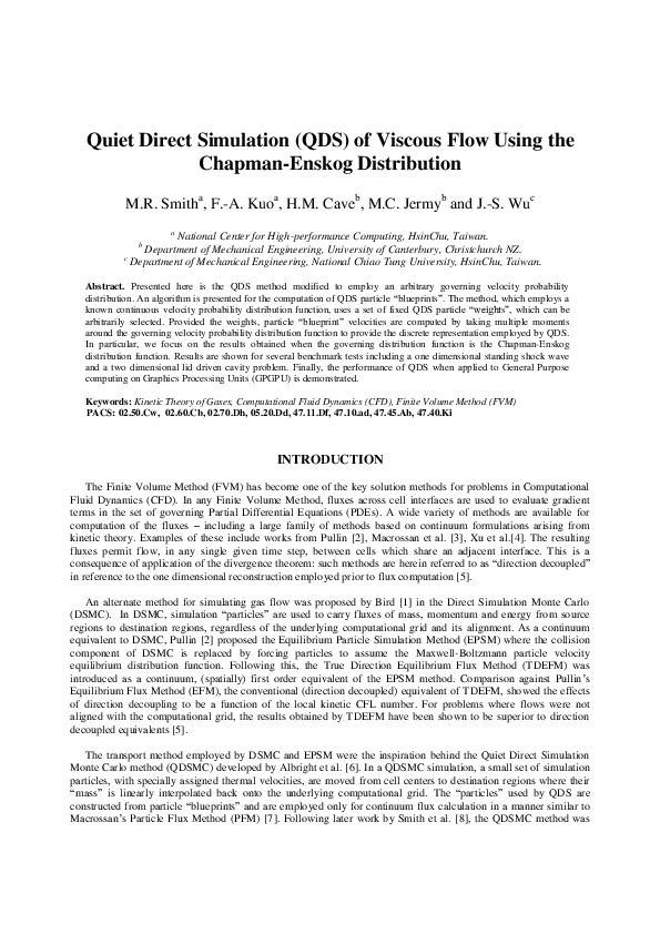 (PDF) Quiet Direct Simulation (QDS) of Viscous Flow Using the Chapman-Enskog Distribution