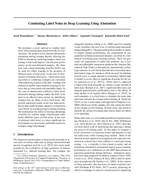 (PDF) Combating Label Noise in Deep Learning Using Abstention